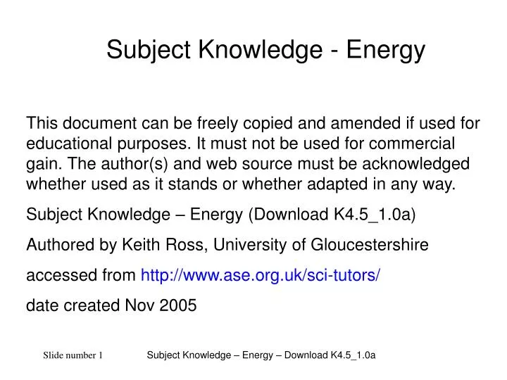 PPT - Subject Knowledge - Energy PowerPoint Presentation, free download ...