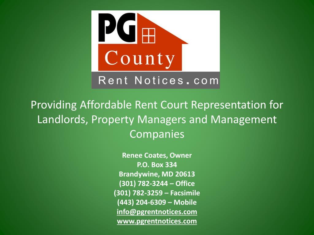 PPT - Renee Coates, Owner P.O. Box 334 Brandywine, MD 20613 (301) 782 ...