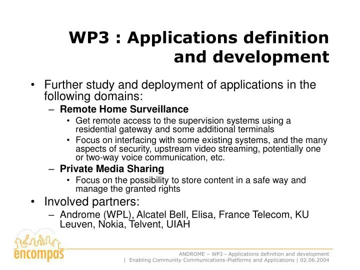 PPT - WP3 : Applications definition and development PowerPoint ...