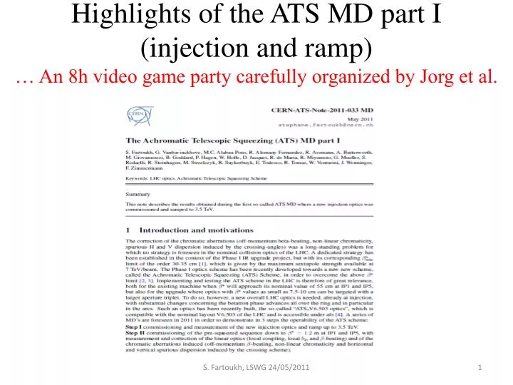 PPT - First injection: beam1 captured and circulating (idem for beam2) PowerPoint Presentation ...