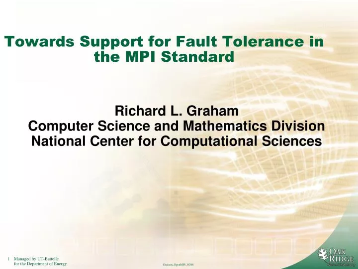 Ppt Towards Support For Fault Tolerance In The Mpi Standard Powerpoint Presentation Id 6327972