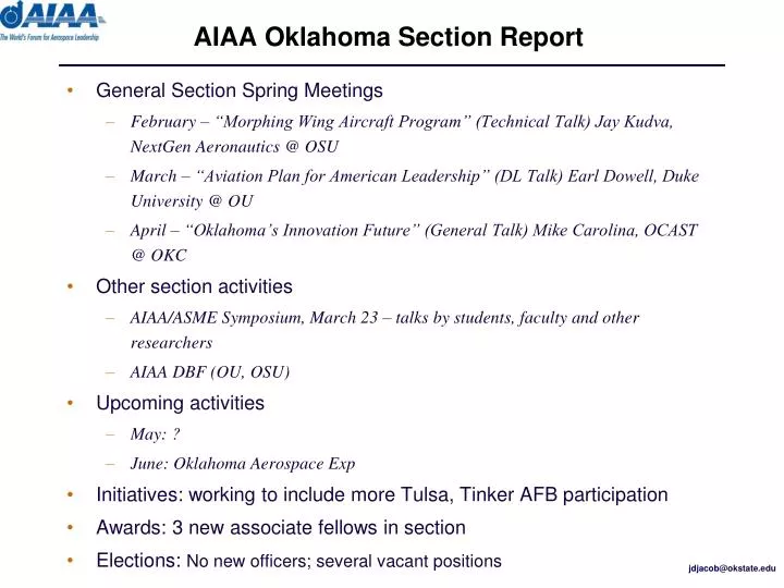 PPT - AIAA Oklahoma Section Report PowerPoint Presentation, free ...