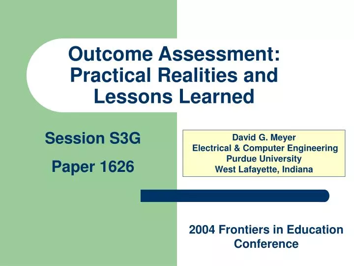 PPT - Outcome Assessment: Practical Realities and Lessons Learned ...