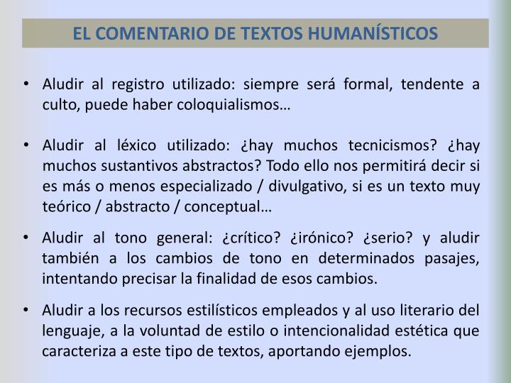 PPT - 9. LOS TEXTOS HUMANÍSTICOS: CARACTERÍSTICAS, RASGOS LINGÜÍSTICOS ...