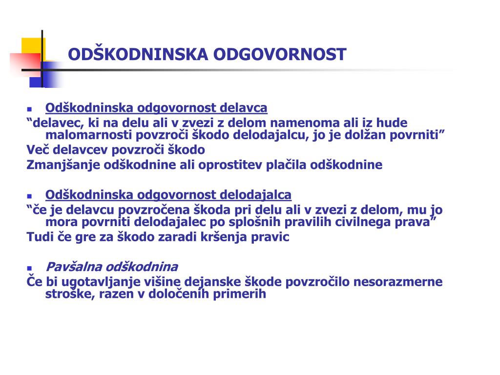 PPT - DELOVNO PRAVO disciplinska in odškodninska odgovornost PowerPoint ...