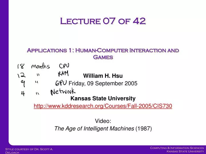 PPT - Lecture 07 of 42 Applications 1: Human-Computer Interaction and ...