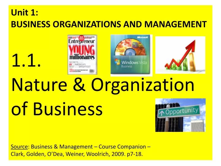 PPT - Unit 1: BUSINESS ORGANIZATIONS AND MANAGEMENT 1.1. Nature ...