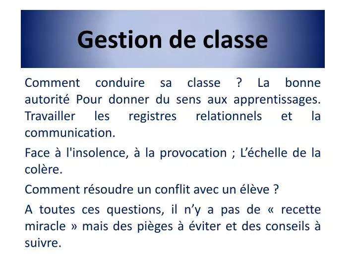PPT - Gestion de classe PowerPoint Presentation, free download - ID:6365903