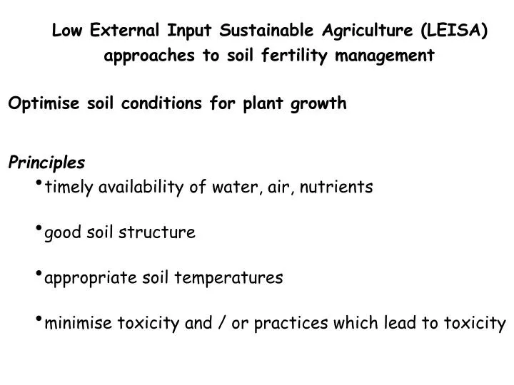 PPT - Low External Input Sustainable Agriculture (LEISA) approaches to ...