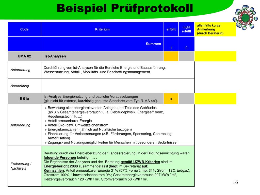 PPT - Ziele der Kriterien Kriterien Umweltmanagement allgemein Kriterienteilbereiche PowerPoint ...