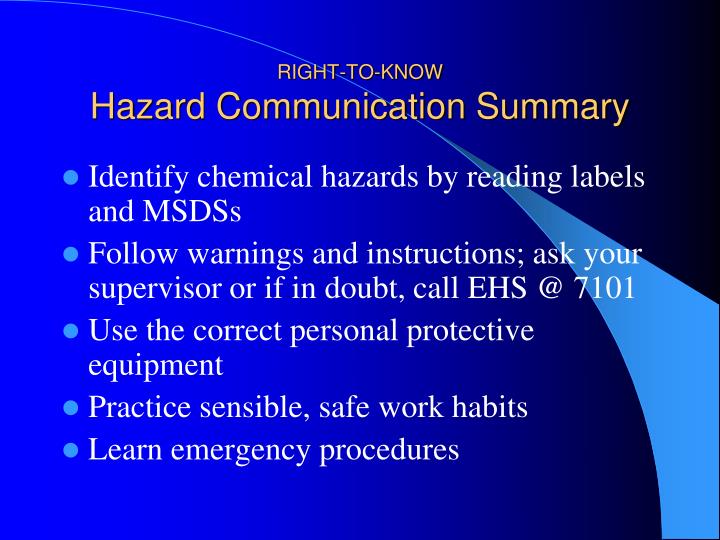 PPT - RIGHT-TO-KNOW HAZARD COMMUNICATION REFRESHER TRAINING PowerPoint ...