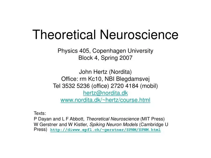 PPT - Theoretical Neuroscience PowerPoint Presentation, free download ...
