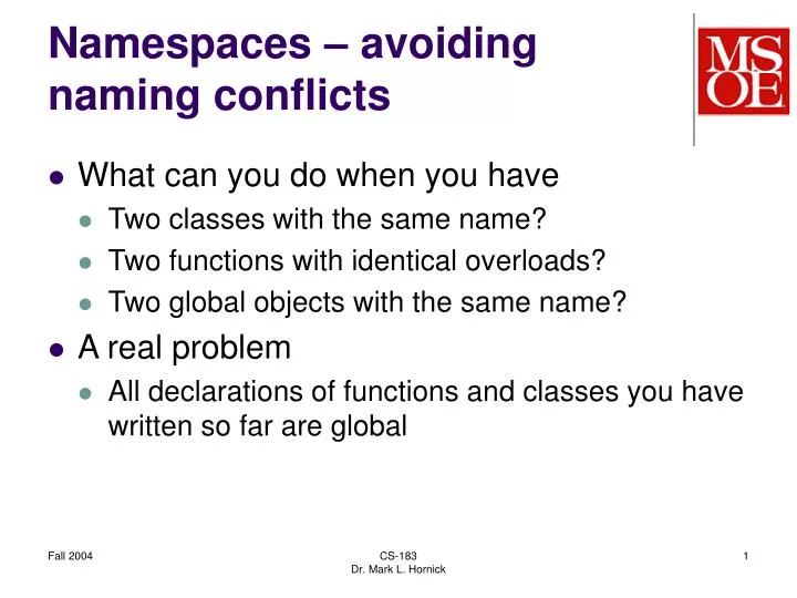Ppt Namespaces Avoiding Naming Conflicts Powerpoint Presentation 5911