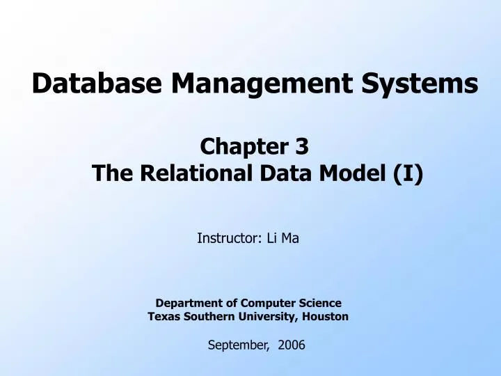 PPT - Database Management Systems Chapter 3 The Relational Data Model (I) PowerPoint ...