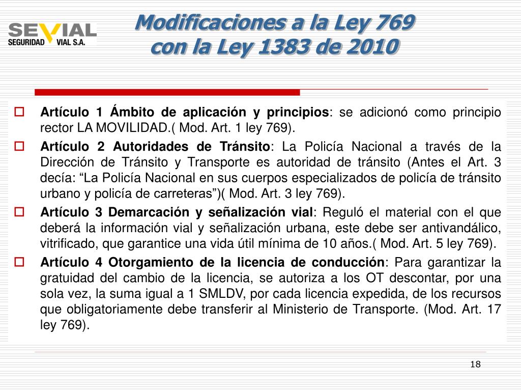 PPT - Modificaciones a la Ley 769 con la Ley 1383 de 2010 PowerPoint ...