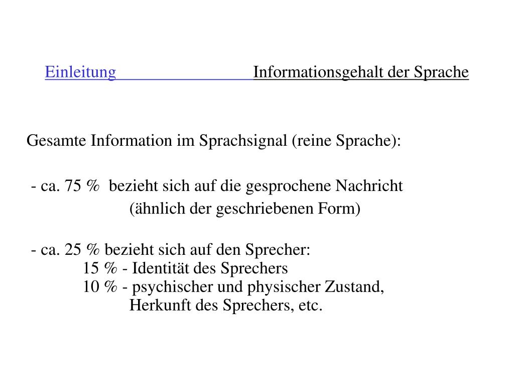 PPT - Untersuchungen zum Zusammenhang zwischen Sprachsignal und ...