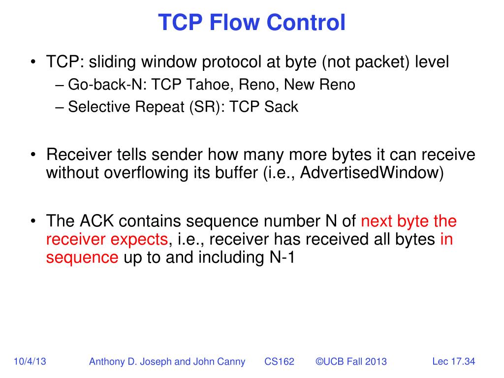 Ppt Cs162 Operating Systems And Systems Programming Lecture 17 Tcp Flow Control Reliability