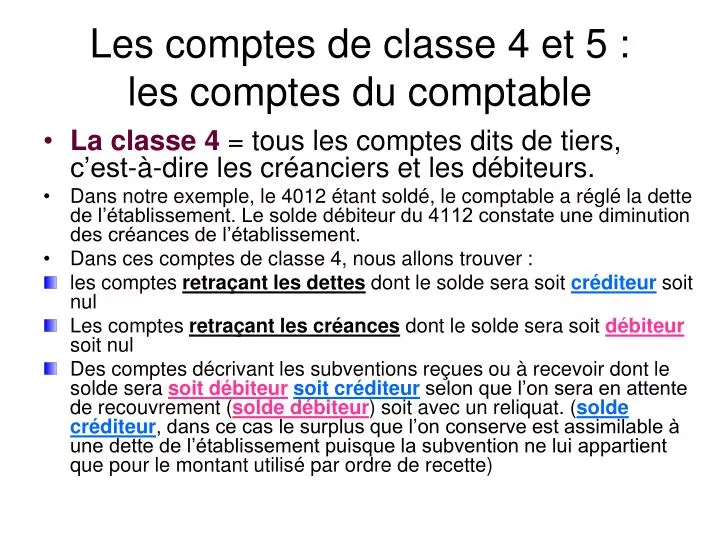 PPT - Les comptes de classe 4 et 5 : les comptes du comptable ...