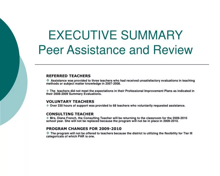 PPT - EXECUTIVE SUMMARY Peer Assistance and Review PowerPoint Presentation - ID:6469133