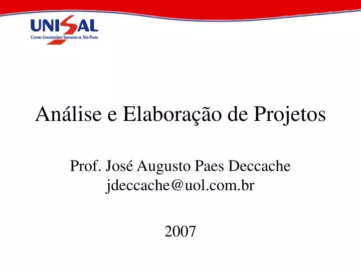 PPT - Análise e Elaboração de Projetos PowerPoint Presentation, free ...