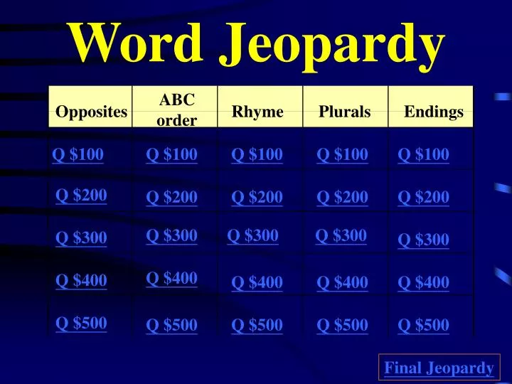 PPT - Word Jeopardy PowerPoint Presentation, free download - ID:6473150
