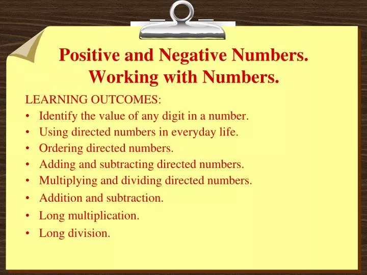 PPT - Positive and Negative Numbers. Working with Numbers. PowerPoint ...