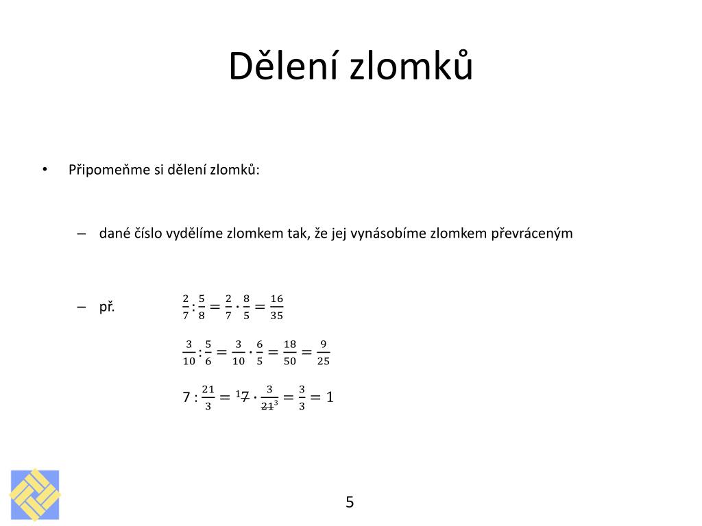 PPT - Zlomky – násobení, dělení, složený zlomek PowerPoint Presentation ...
