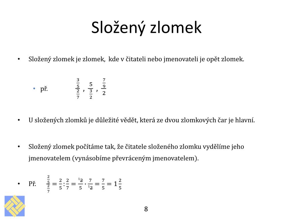PPT - Zlomky – násobení, dělení, složený zlomek PowerPoint Presentation ...