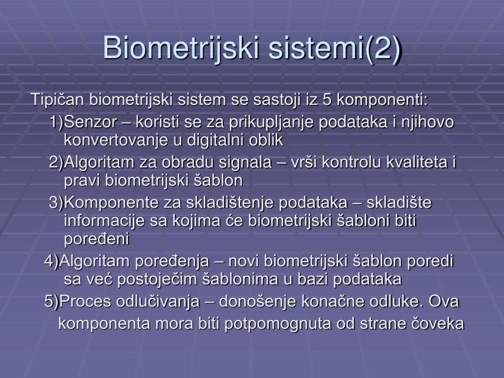 PPT - Biometrijska identifikacija Specijalisti čki rad PowerPoint ...