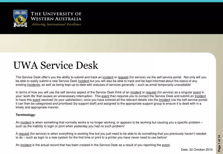 PPT - UWA Service Desk PowerPoint Presentation, free download - ID:6507199