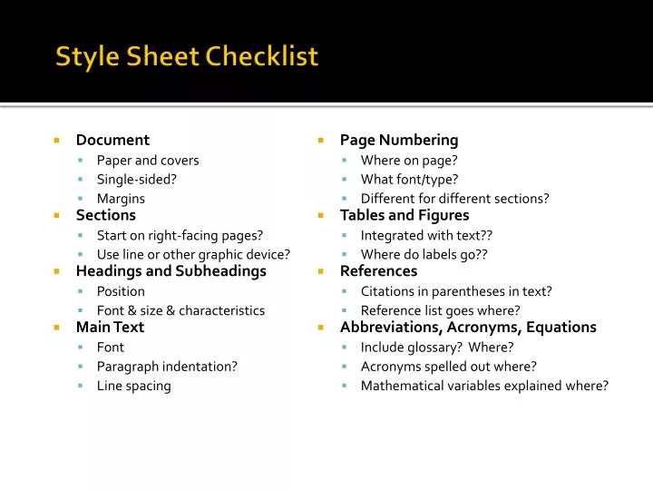 PPT - Style Sheet Checklist PowerPoint Presentation, free download - ID ...