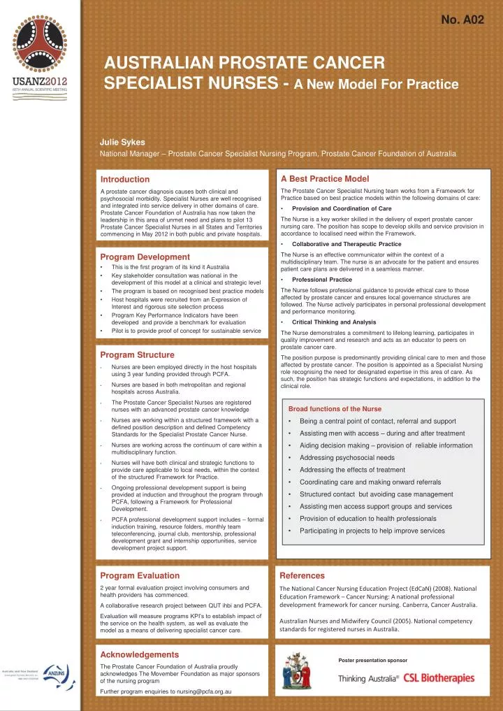 PPT - AUSTRALIAN PROSTATE CANCER SPECIALIST NURSES - A New Model For ...