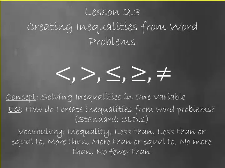 PPT Lesson 2 3 Creating Inequalities From Word Problems PowerPoint 