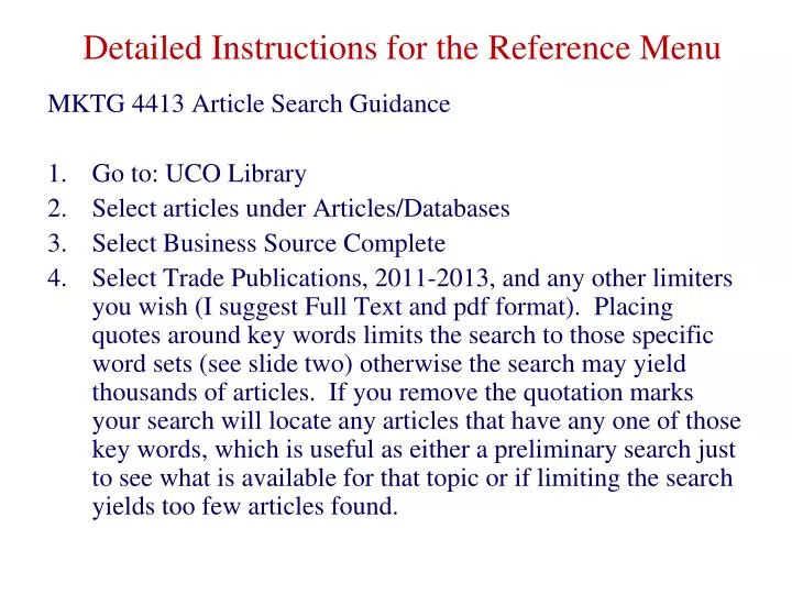 PPT - Detailed Instructions for the Reference Menu PowerPoint ...