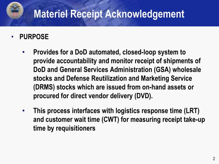 PPT - Materiel Receipt Acknowledgement PowerPoint Presentation - ID:6527269