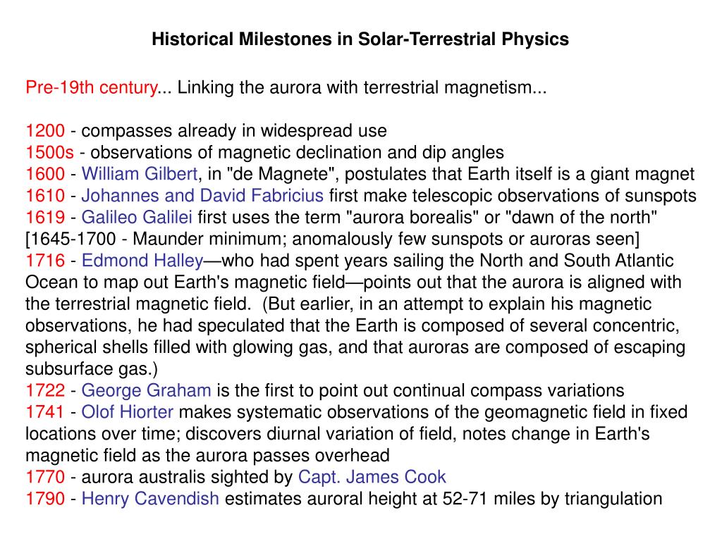 PPT - Historical Milestones in Solar-Terrestrial Physics: From Auroras ...