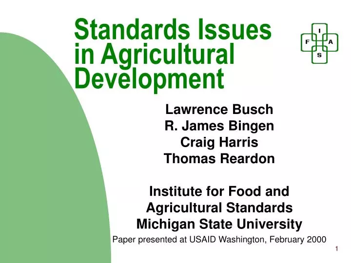 PPT - Standards Issues in Agricultural Development PowerPoint ...