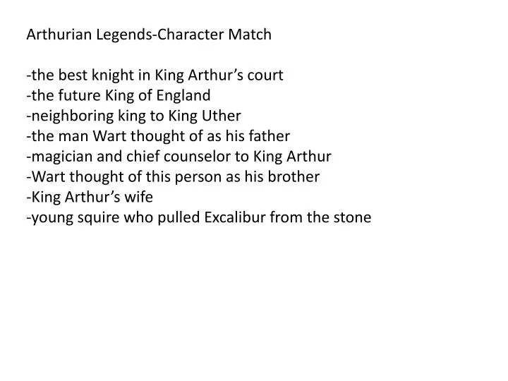 PPT - Arthurian Legends-Character Match -the best knight in King Arthur ...