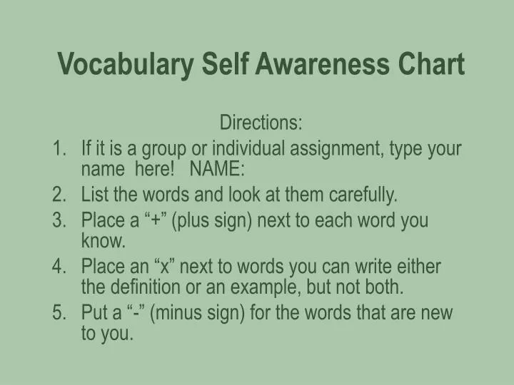 PPT - Vocabulary Self Awareness Chart PowerPoint Presentation, free ...