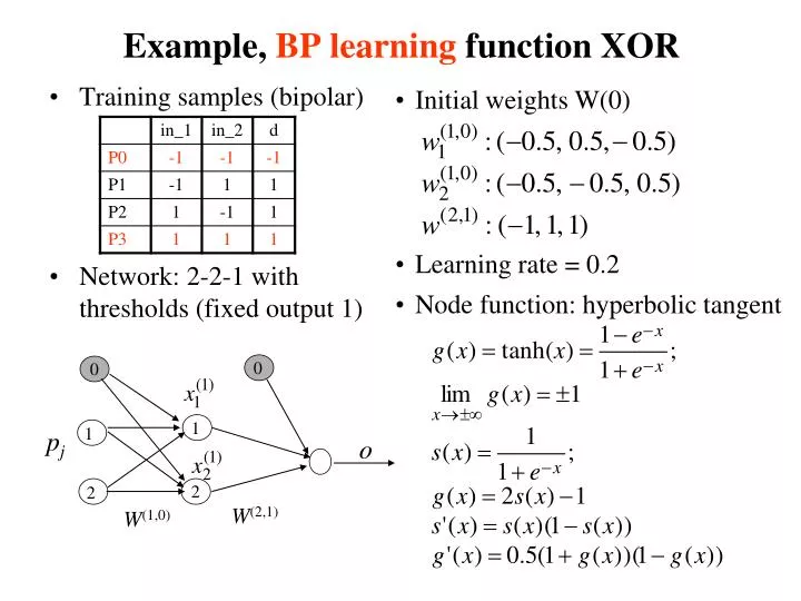 PPT - Example, BP learning function XOR PowerPoint Presentation, free ...