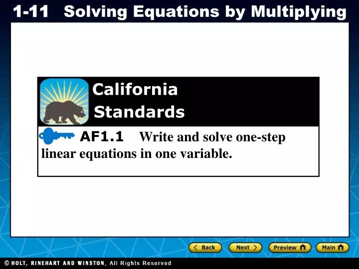 PPT - AF1.1 Write and solve one-step linear equations in one variable ...