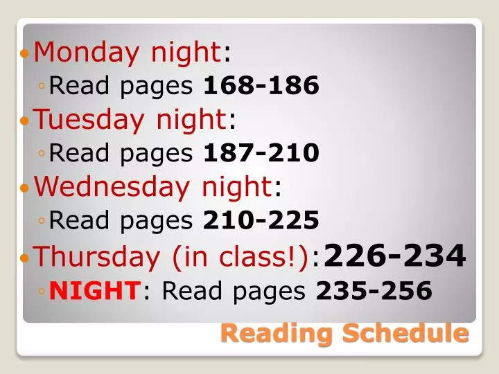 PPT - Reading Schedule PowerPoint Presentation, free download - ID:6549073