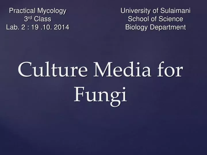 PPT - Culture Media for Fungi PowerPoint Presentation, free download ...