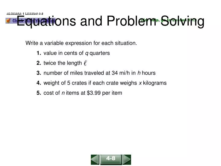 PPT - Equations and Problem Solving PowerPoint Presentation, free ...