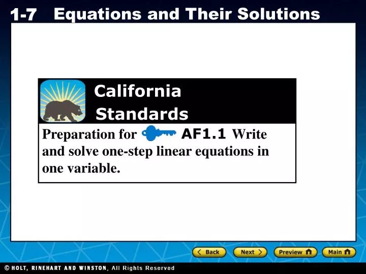 PPT - Preparation for AF1.1 Write and solve one-step linear equations ...