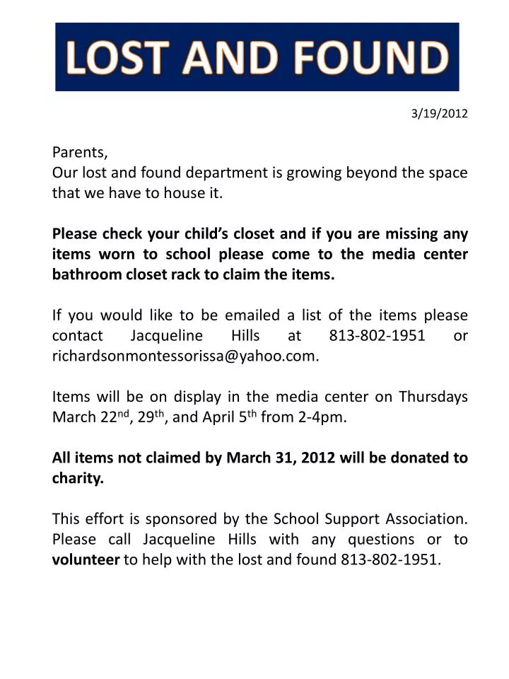 PPT - LOST AND FOUND PowerPoint Presentation, free download - ID:6558915