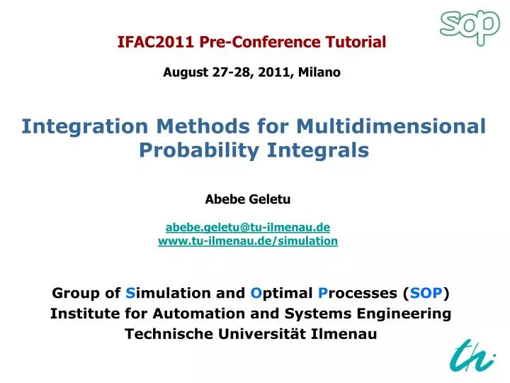 PPT - Integration Methods for Multidimensional Probability Integrals ...