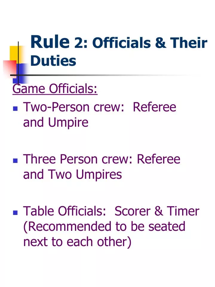 PPT - Rule 2: Officials & Their Duties PowerPoint Presentation, free ...
