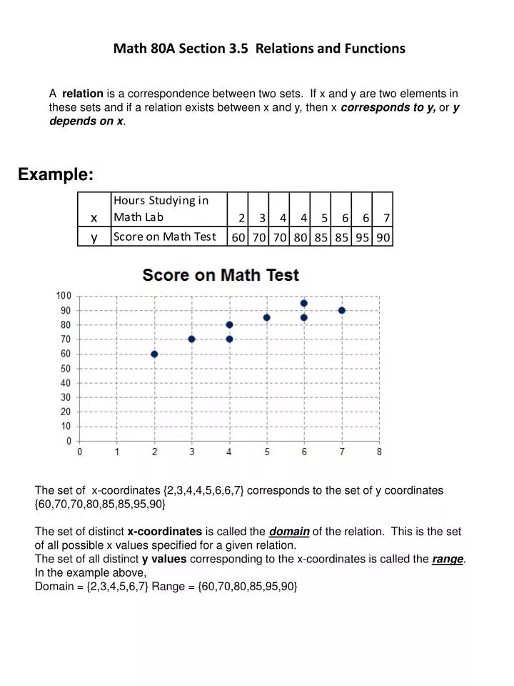 PPT - Math 80A Section 3.5 Relations and Functions PowerPoint ...