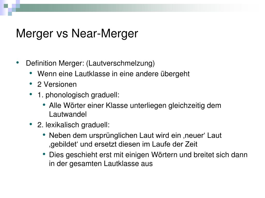 PPT - D. Mergers 11. Was sind einige der Hauptprinzipien, die 'Phonem ...